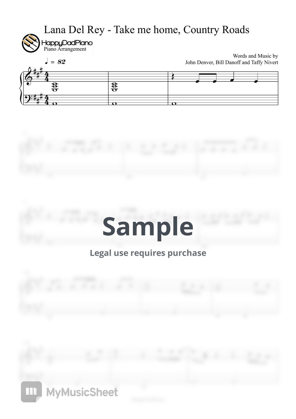 Lana Del Rey - Take me Home, Country Roads Sheet Music by HappyDadPiano