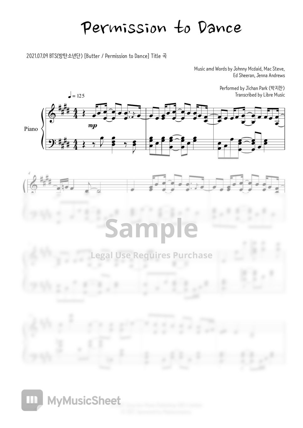 BTS (방탄소년단) - Permission to Dance Sheets by JichanPark