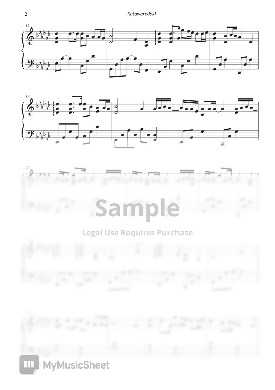 Radwimps - Katawaredoki (Your Name. OST) Sheets by 피달소(Pidalso)