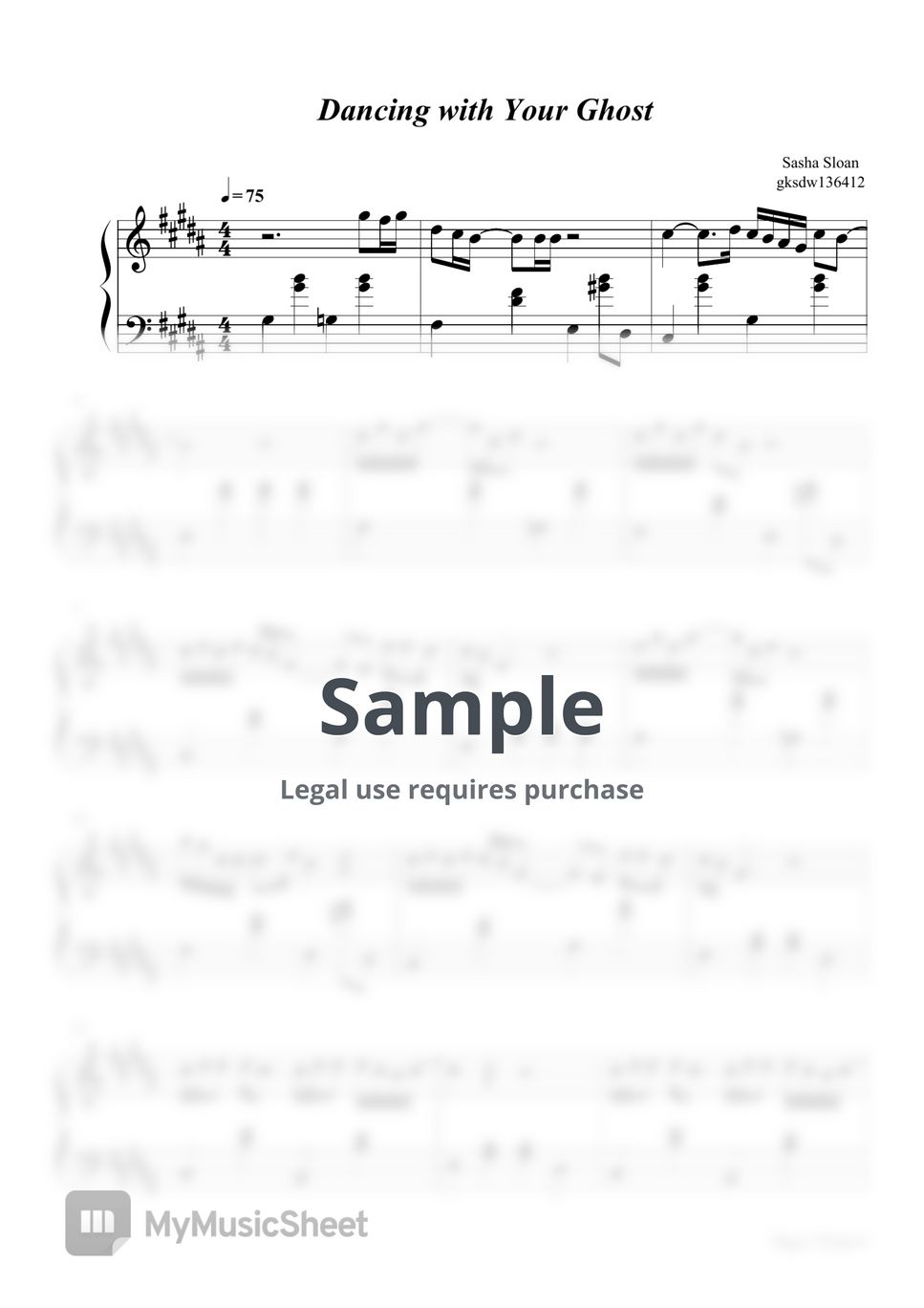 Sasha Sloan - Dancing with Your Ghost (纯粹又干净的女声超级好听-抖音热歌) 피아노 악보 PDF | Yilun | mymusic5