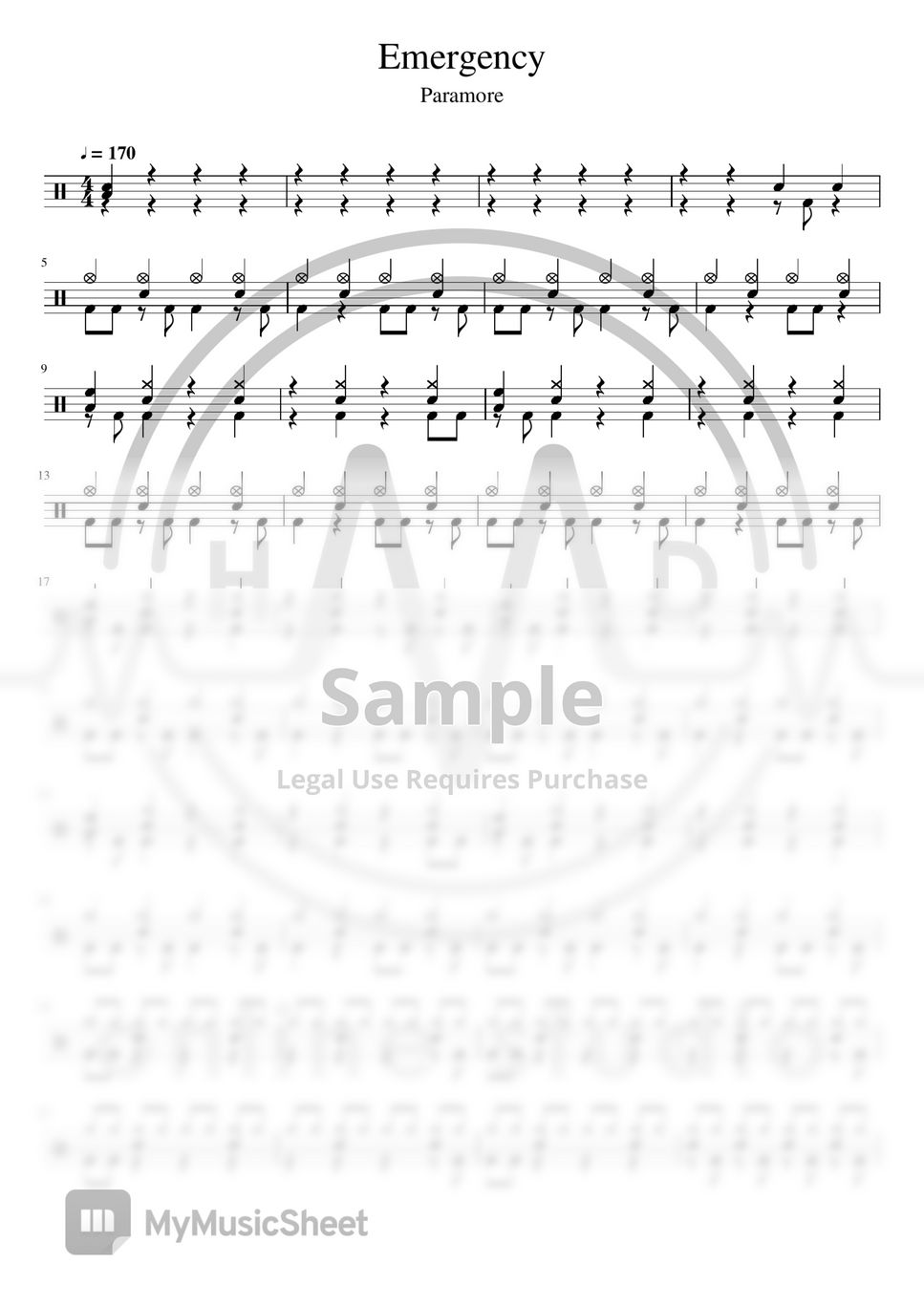 Paramore - Emergency (Drum) Sheet Music by HMD online studio