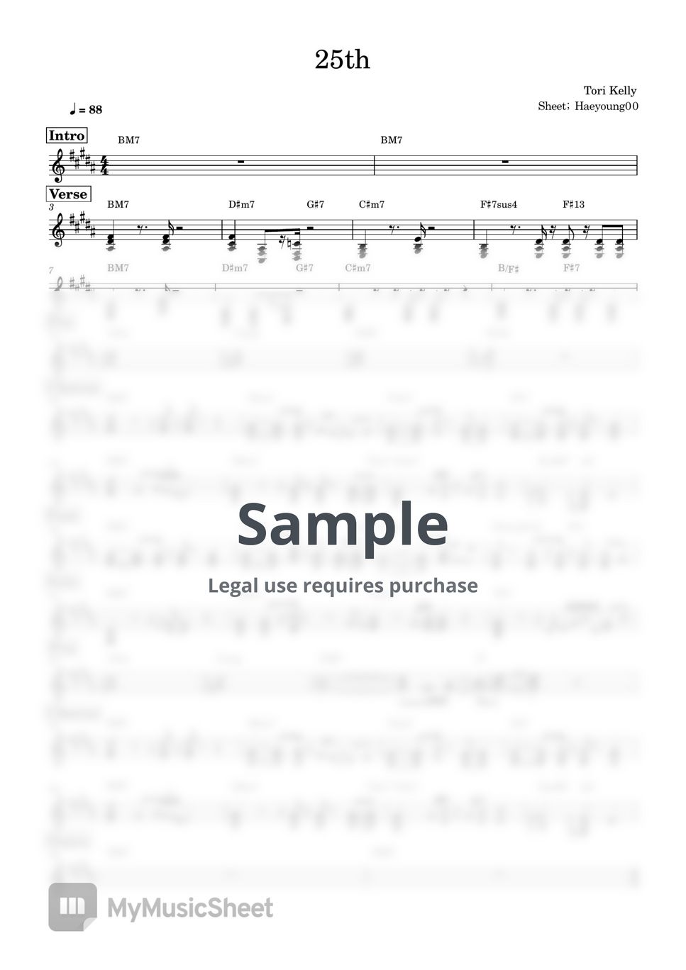 Tori Kelly - 25th ( B Key, 메인) 악보 by Haeyoung00