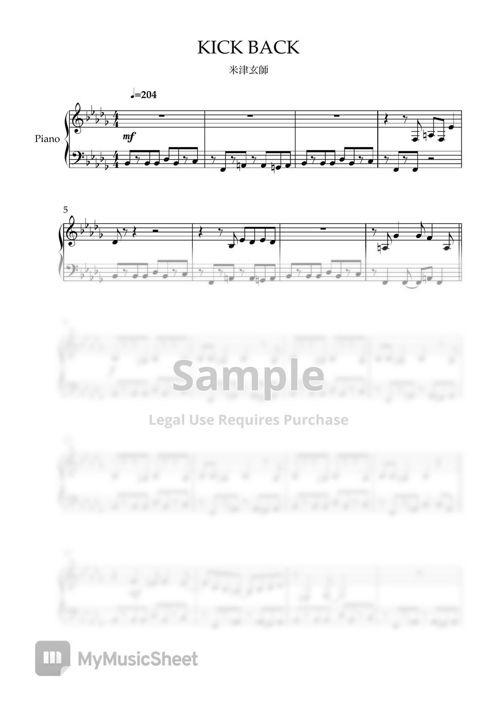 Chainsaw Man - KICK BACK (Kenshi Yonezu) Sheet Music by harugona's ...