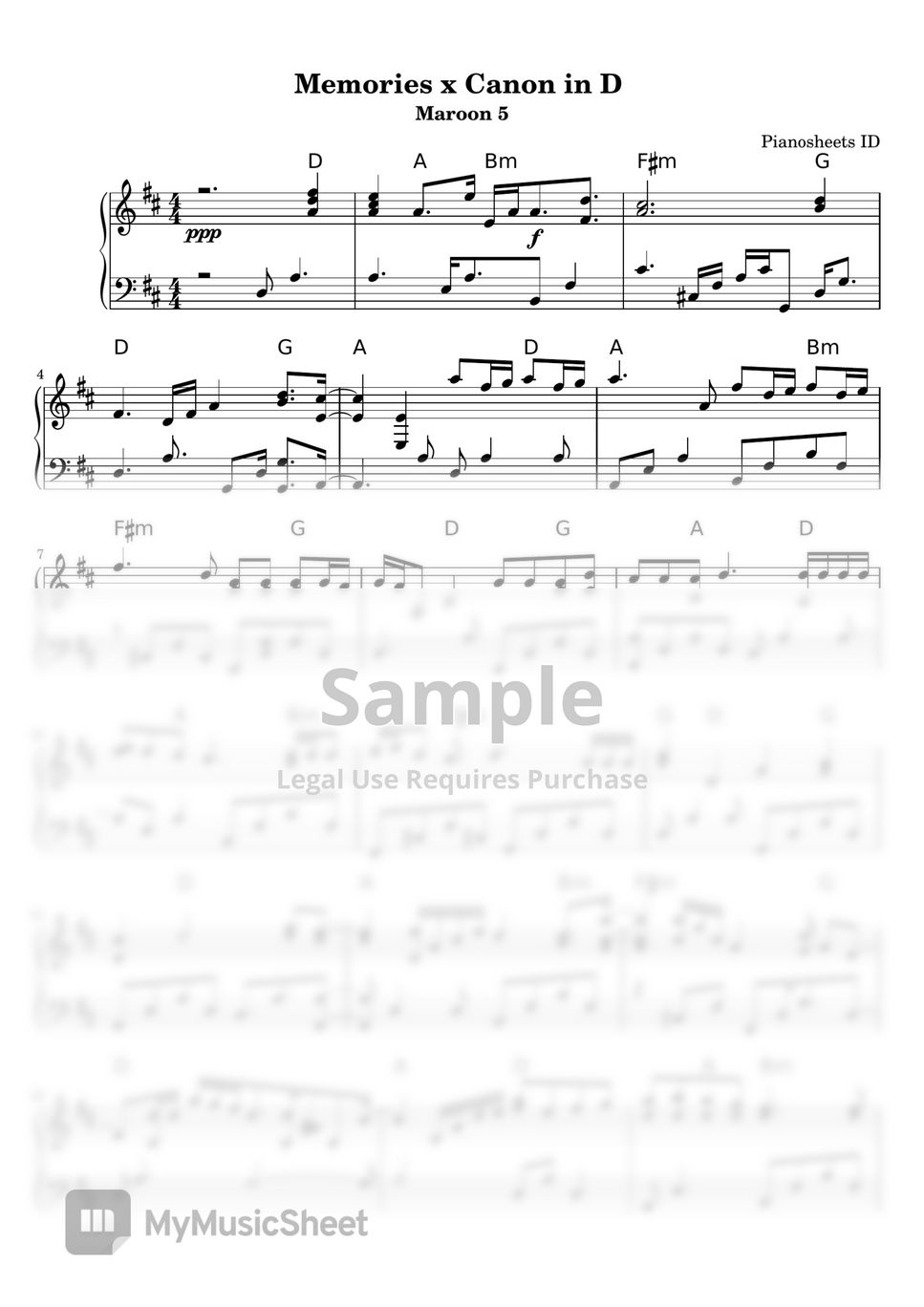 Maroon 5 - Memories x Canon in D (Easy How to Play) Sheet Music by Fx ...