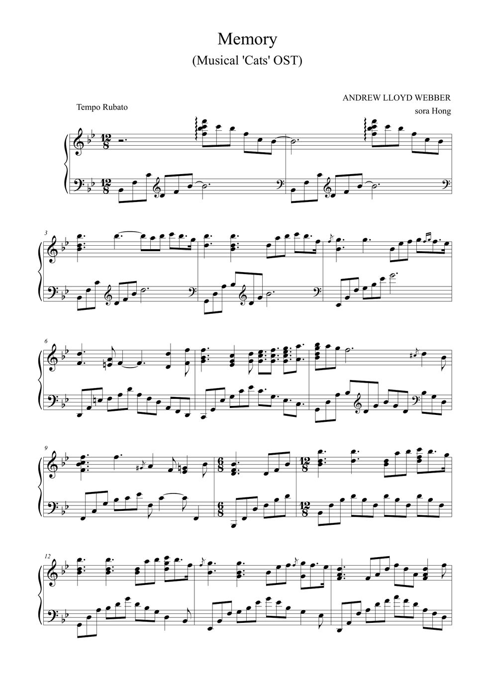 Andrew Lloyd Webber - Memory(Musical Cats OST) 楽譜 by sora Hong