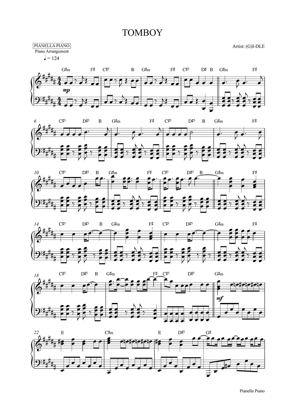 (G)I-DLE - TOMBOY (Piano Sheet) Sheet by Pianella Piano