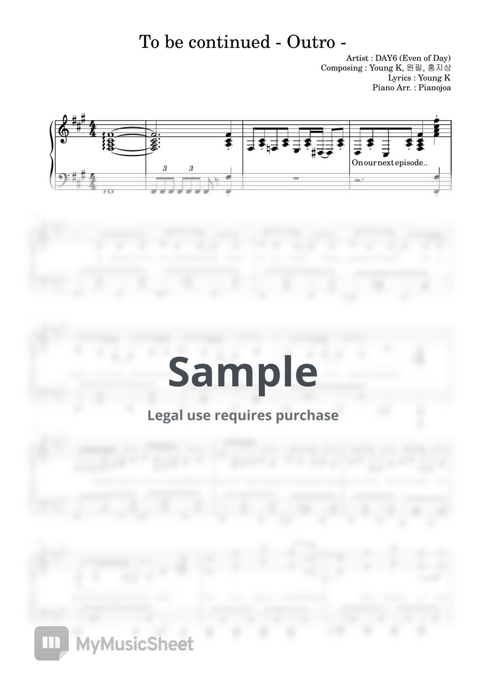 DAY6 (Even of Day) - To be continued -Outro- Partitur by Pianojoa