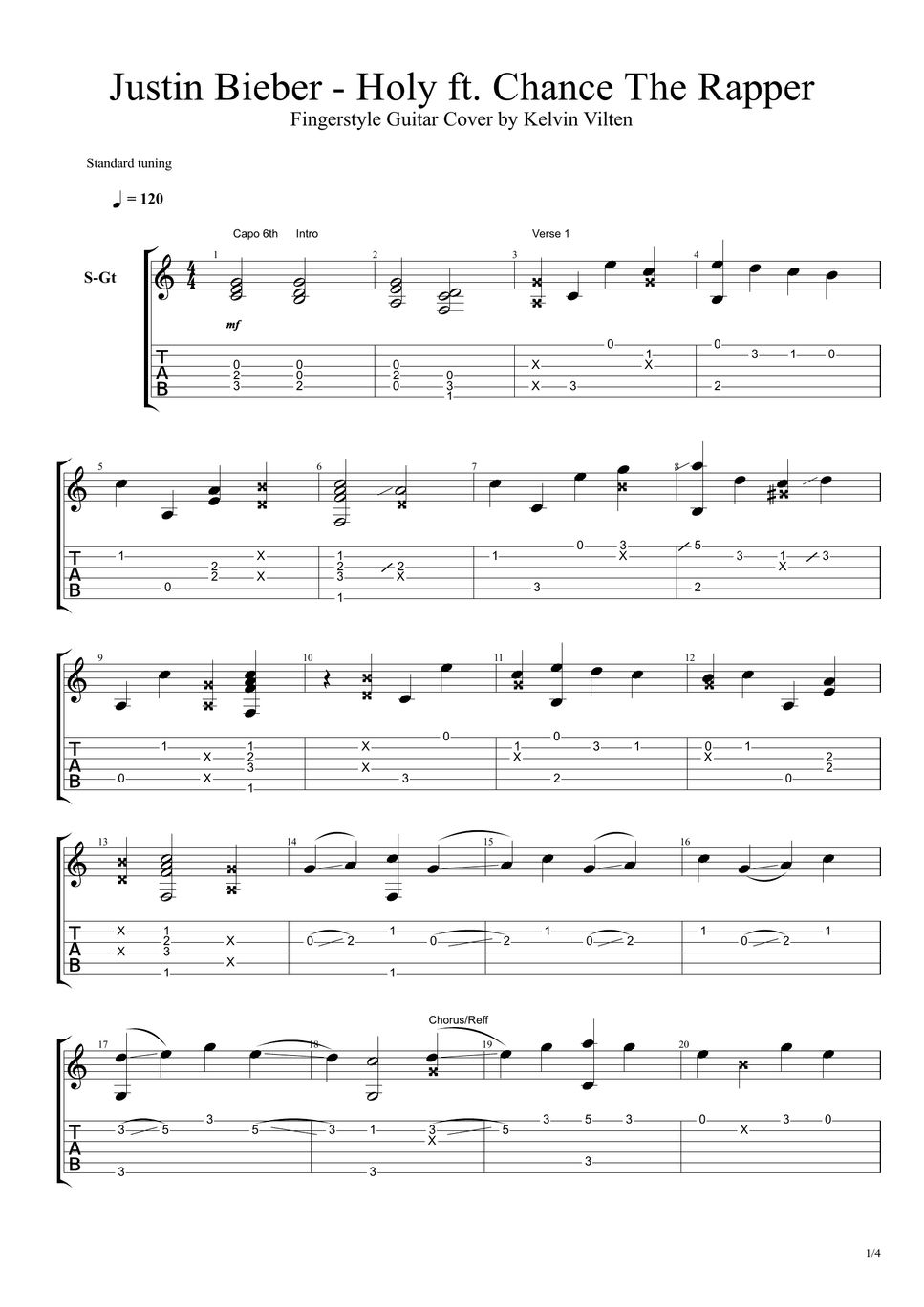 Justin Bieber ft. Chance The Rapper - Holy TAB by Kelvin Vilten