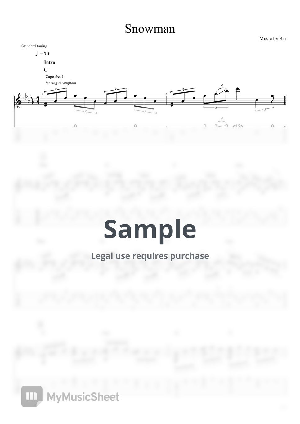 Sia - 5. Sia - Snowman 【★★☆☆☆】 Fingerstyle Tutorial 『TAB』 Bladmuziek by ...