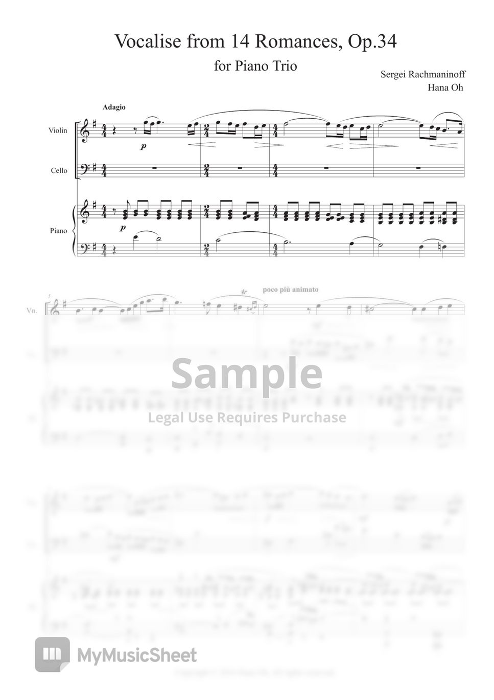 Sergei Rachmaninoff - Vocalise from 14 Romances, Op.34 (Piano Trio) 악보 ...