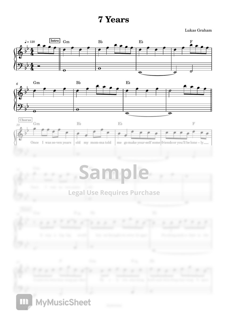 Lukas Graham - 7 Years (Piano) Notenblatt by Anacrusa