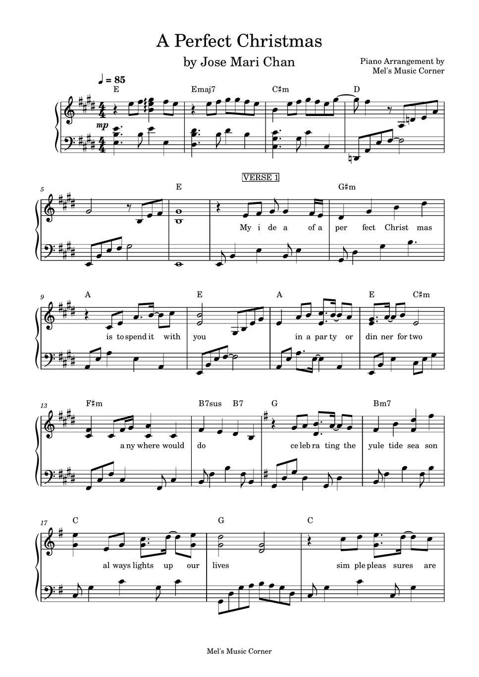 Jose Mari Chan - A Perfect Christmas (piano sheet music) แผ่น by Mel's ...