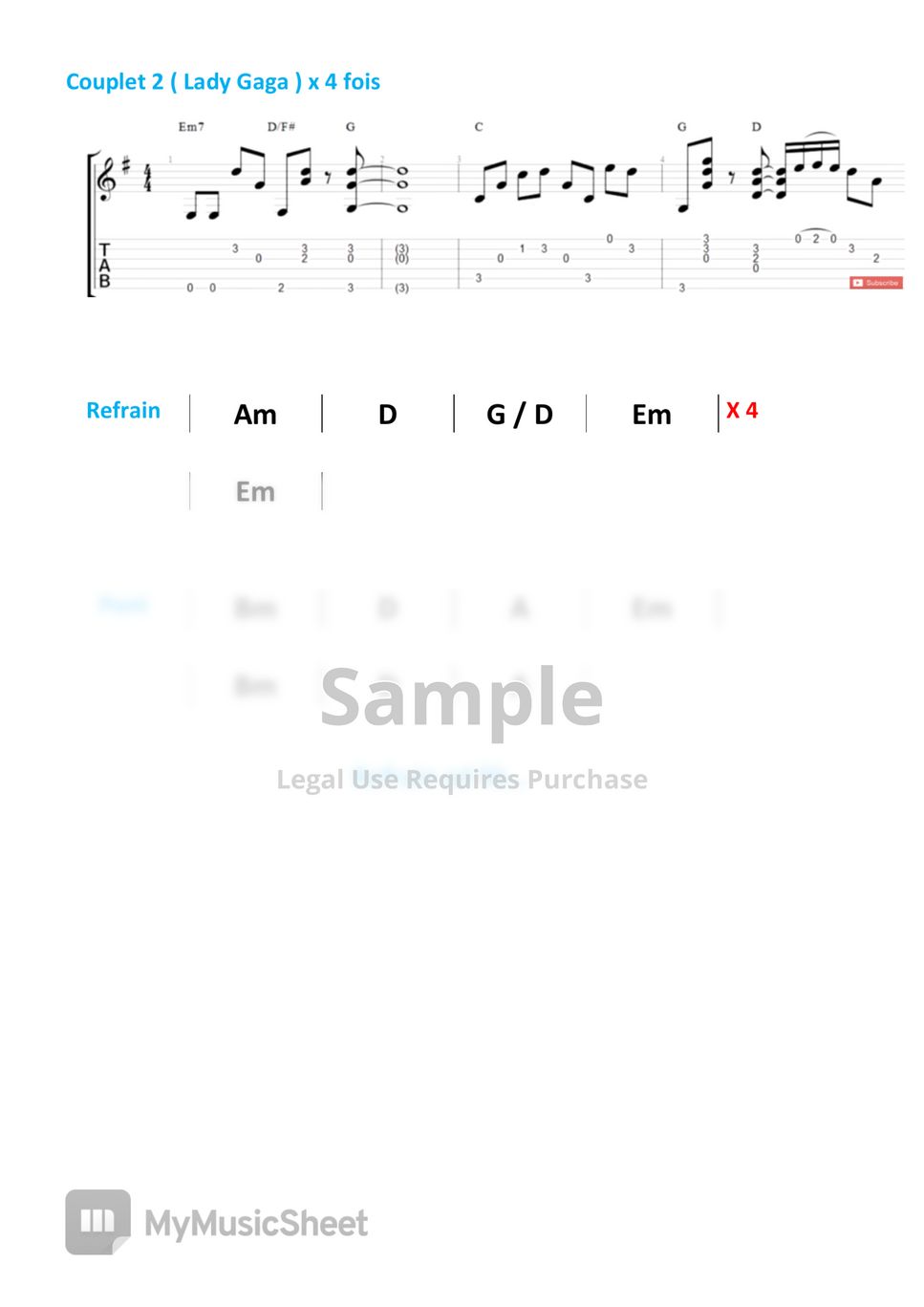 Lady Gaga et Bradley Cooper - Shallow Tab + 1staff by Arpège - accords ...