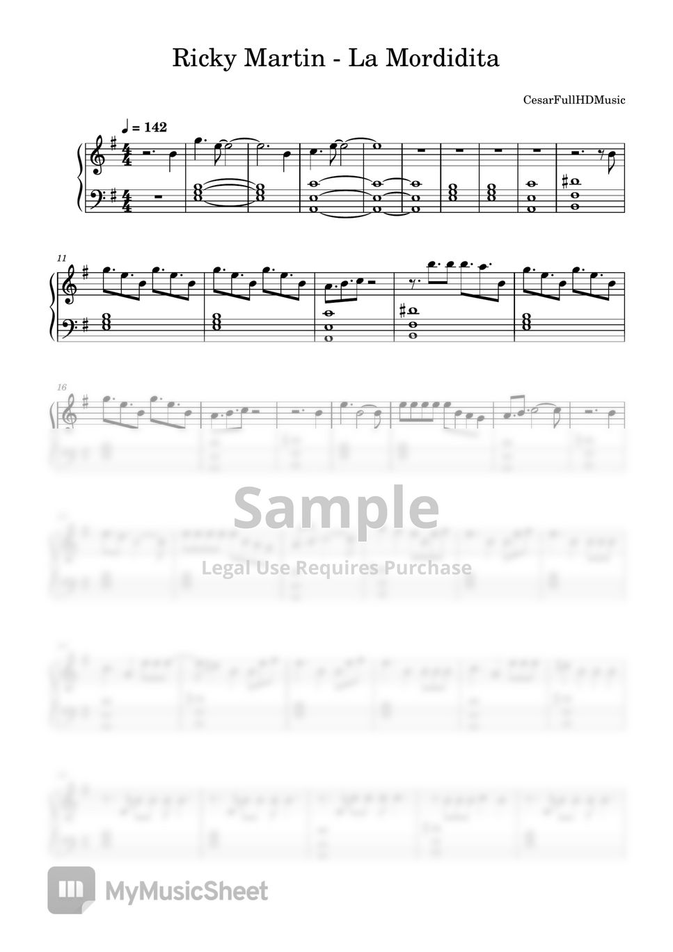 Ricky Martin - La Mordidita Sheet Music