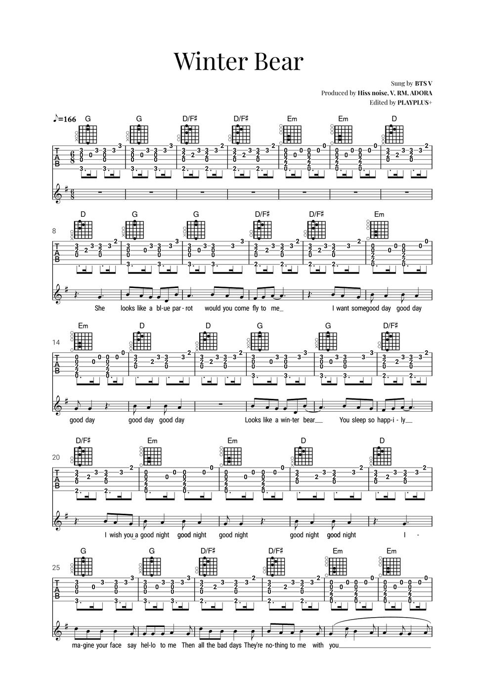 BTS V _ Winter Bear 악보