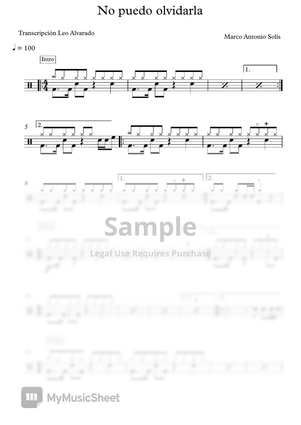 Marco Antonio Solis - No puedo olvidarla Sheet Music by Drum ...