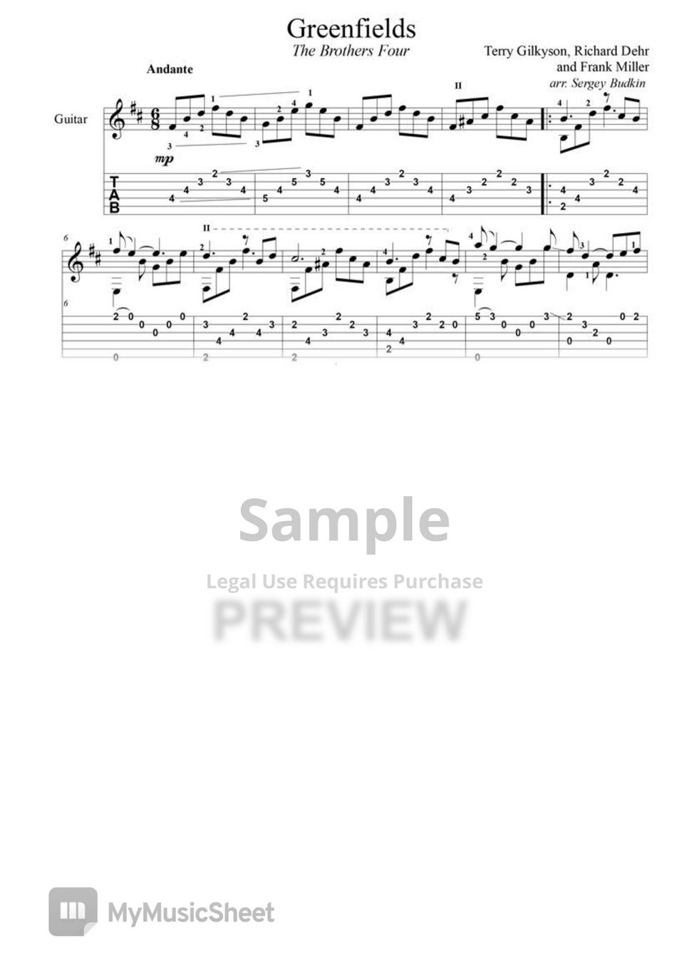 The Brothers Four - Greenfields 楽譜 by Buddy_King