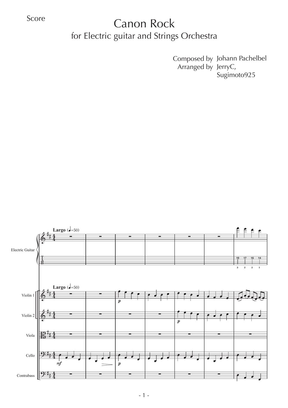 Johann Pachelbel , Jerry C - Canon Rock for E.Guitar and String ...