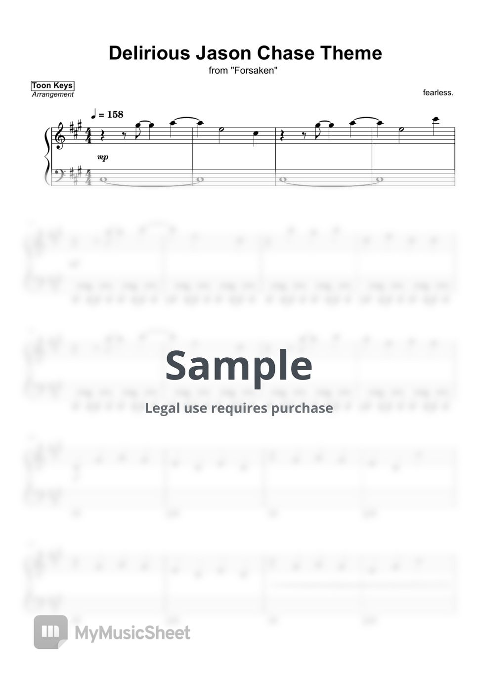 Forsaken - Delirious Jason Chase Theme Sheet Music by Toon Keys