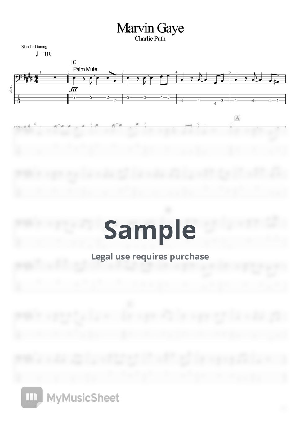 Charlie Puth - Marvin Gaye Tab + 단선 악보 by BassBlur