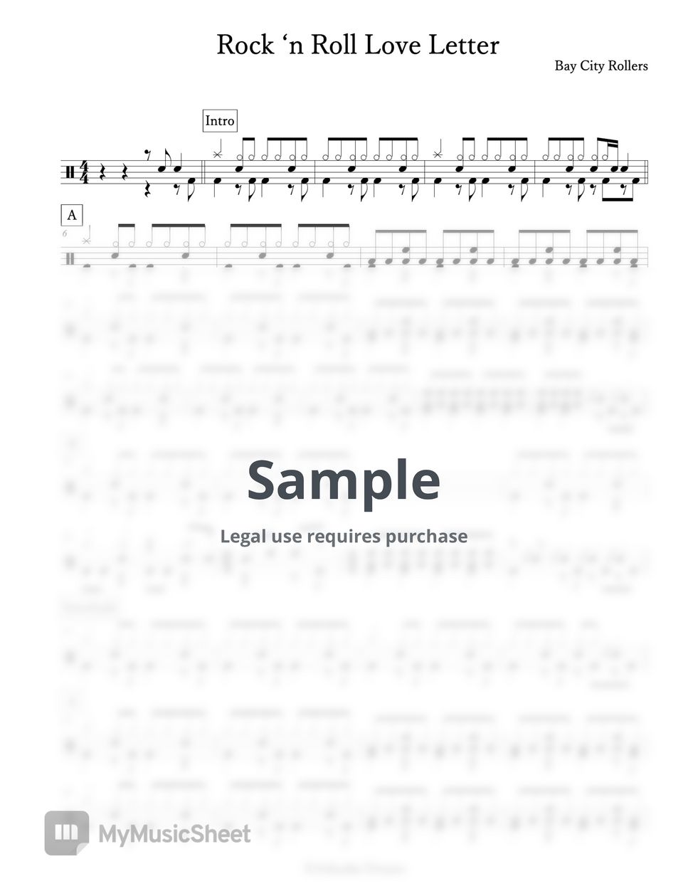 Bay City Rollers - Rock ‘n Roll Love Letter Sheets by Arkadia Drums