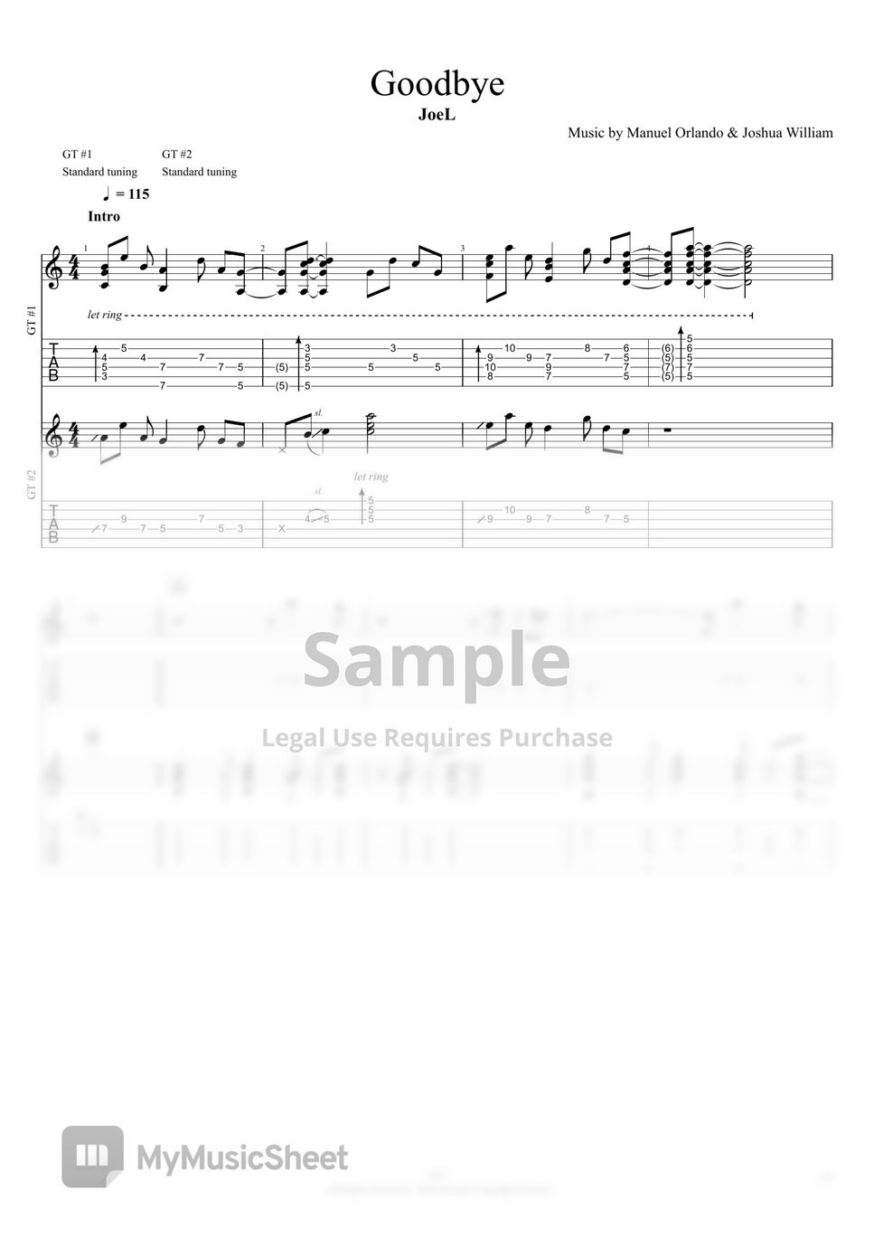 JoeL - Goodbye Sheet Music by Manuel Orlando & Joshua William