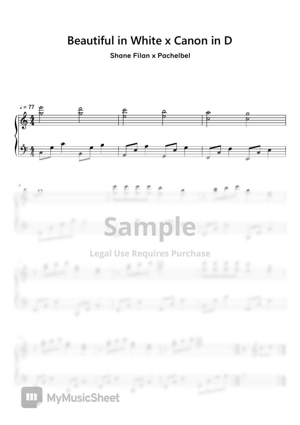 Shane Filan x Pachelbel - Beautiful in White x Canon in D (Sheet Music ...