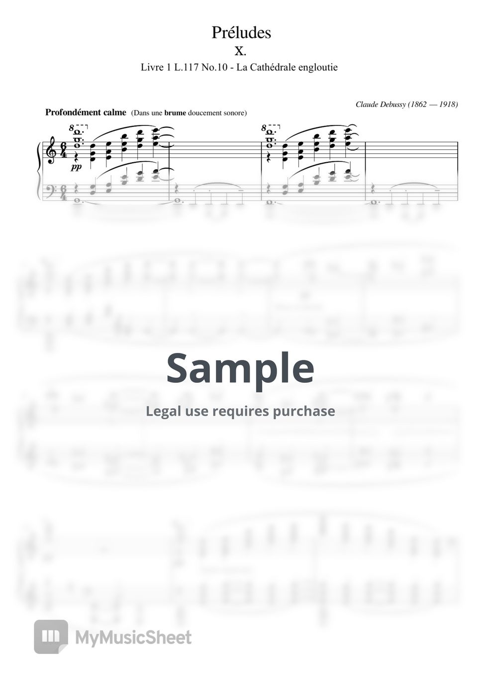 Claude Debussy - Préludes, Livre 1 L.117 No.10 La Cathédrale engloutie (for Piano Solo Original ...