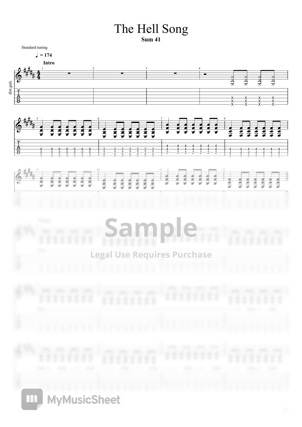 Sum 41 - The Hell Song (리듬 기타) Sheets by 대충기타