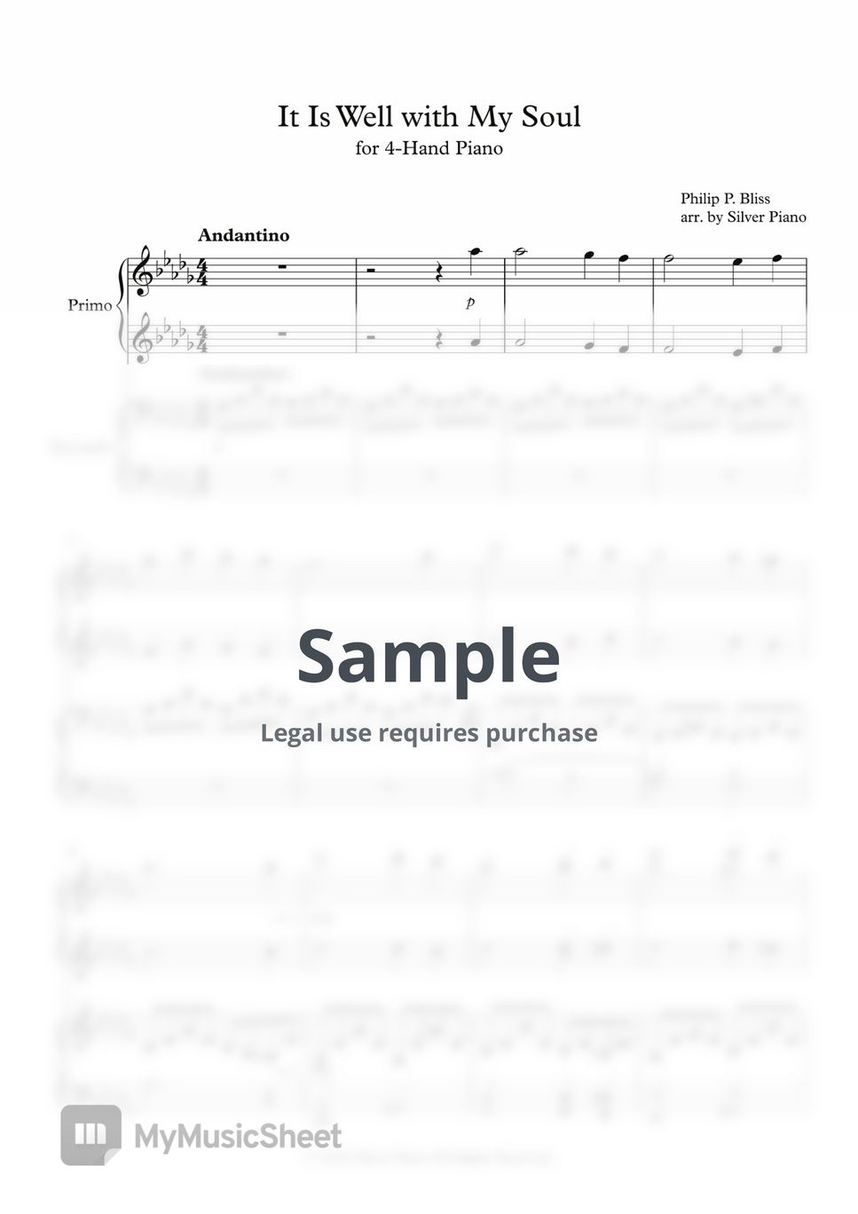 Philip P. Bliss - 내 평생에 가는 길 (It Is Well with My Soul) - 피아노포핸즈 (피아노 찬송가) Sheet Music by 은의 피아노 ...