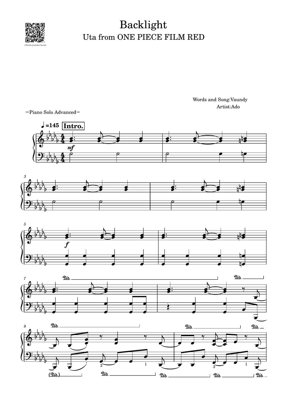 Ado×Vaundy - Backlight (ONE PIECE FILM RED/Advanced) Sheets by JPNotes