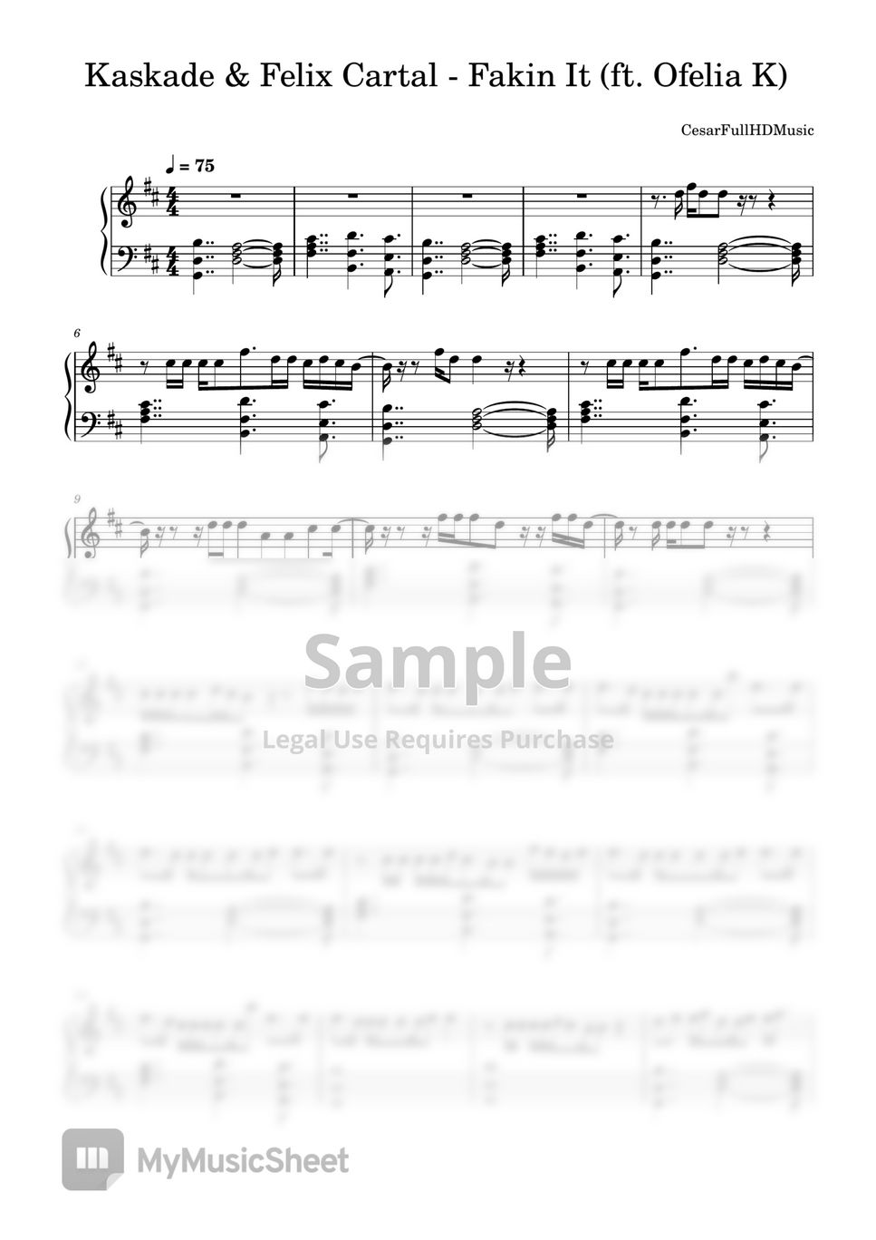 Kaskade & Felix Cartal (ft. Ofelia K) - Fakin It Sheet Music
