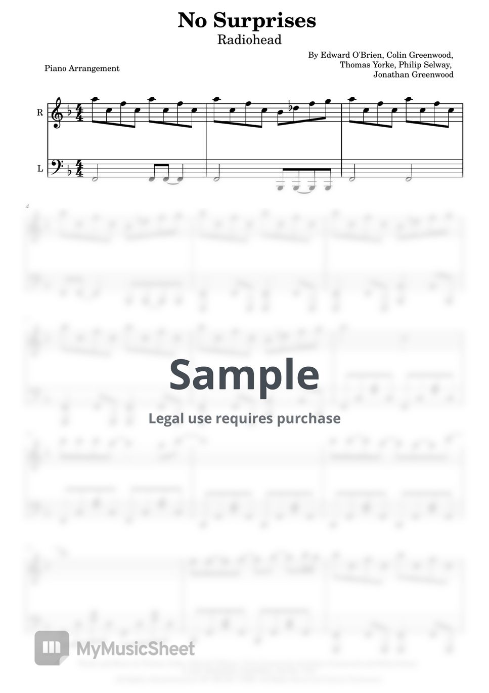 Radiohead - No Surprises Sheet Music by Piano Go Life
