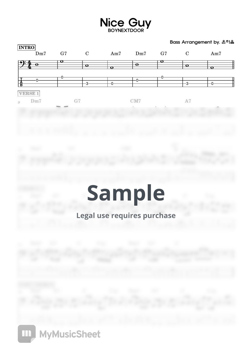 BOYNEXTDOOR - Nice Guy (베이스 / 온하음 커버 버전 / 코드 포함 / +TAB) Tab + 1staff by 온하음