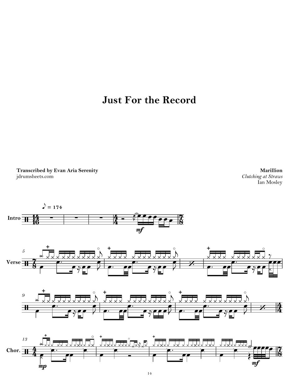 Marillion - Just For the Record Sheets by Jaslow Drum Sheets