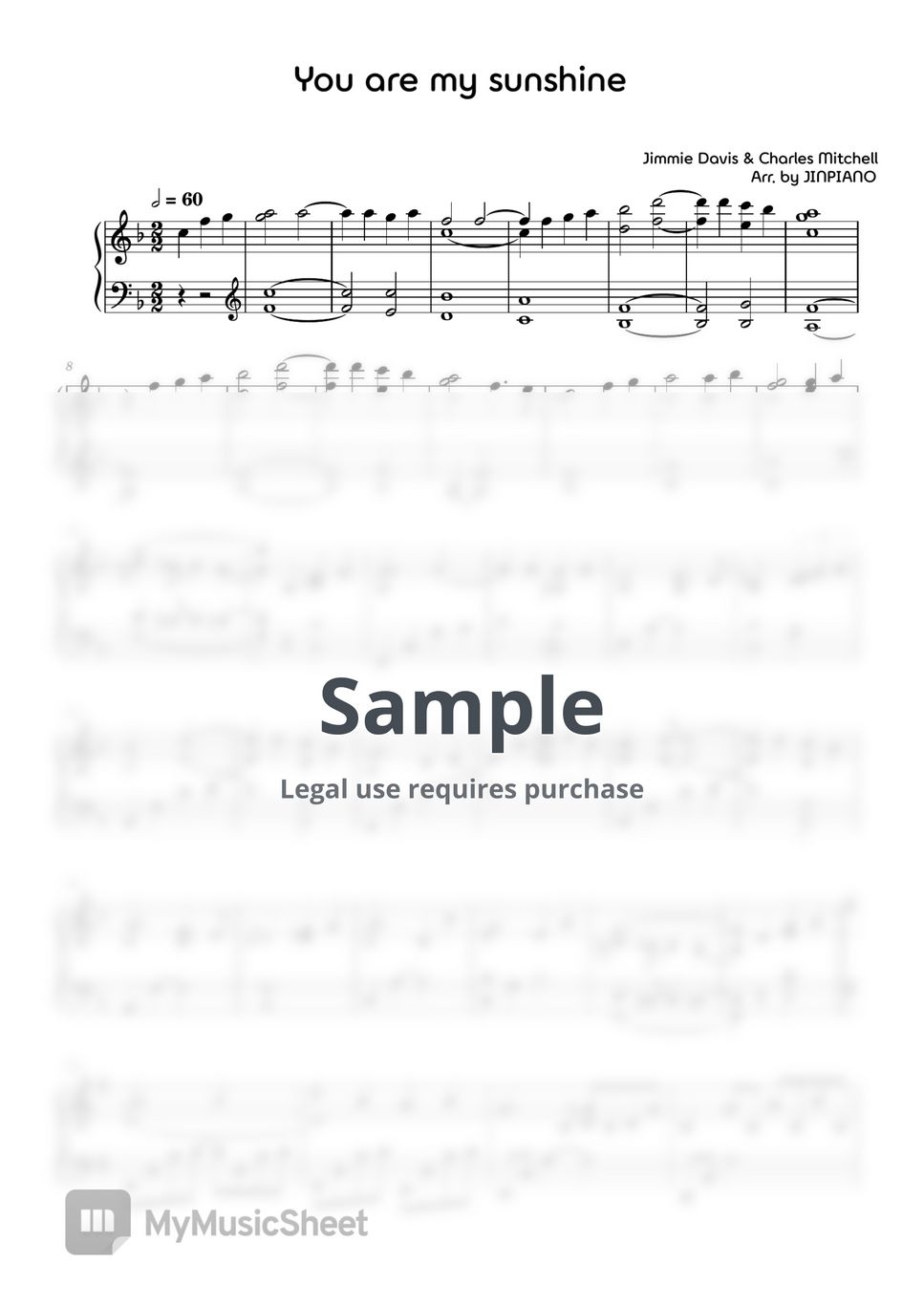 Jimmie Davis & Charles Mitchell - You are my sunshine (피아노연주곡) Sheets by JINPIANO