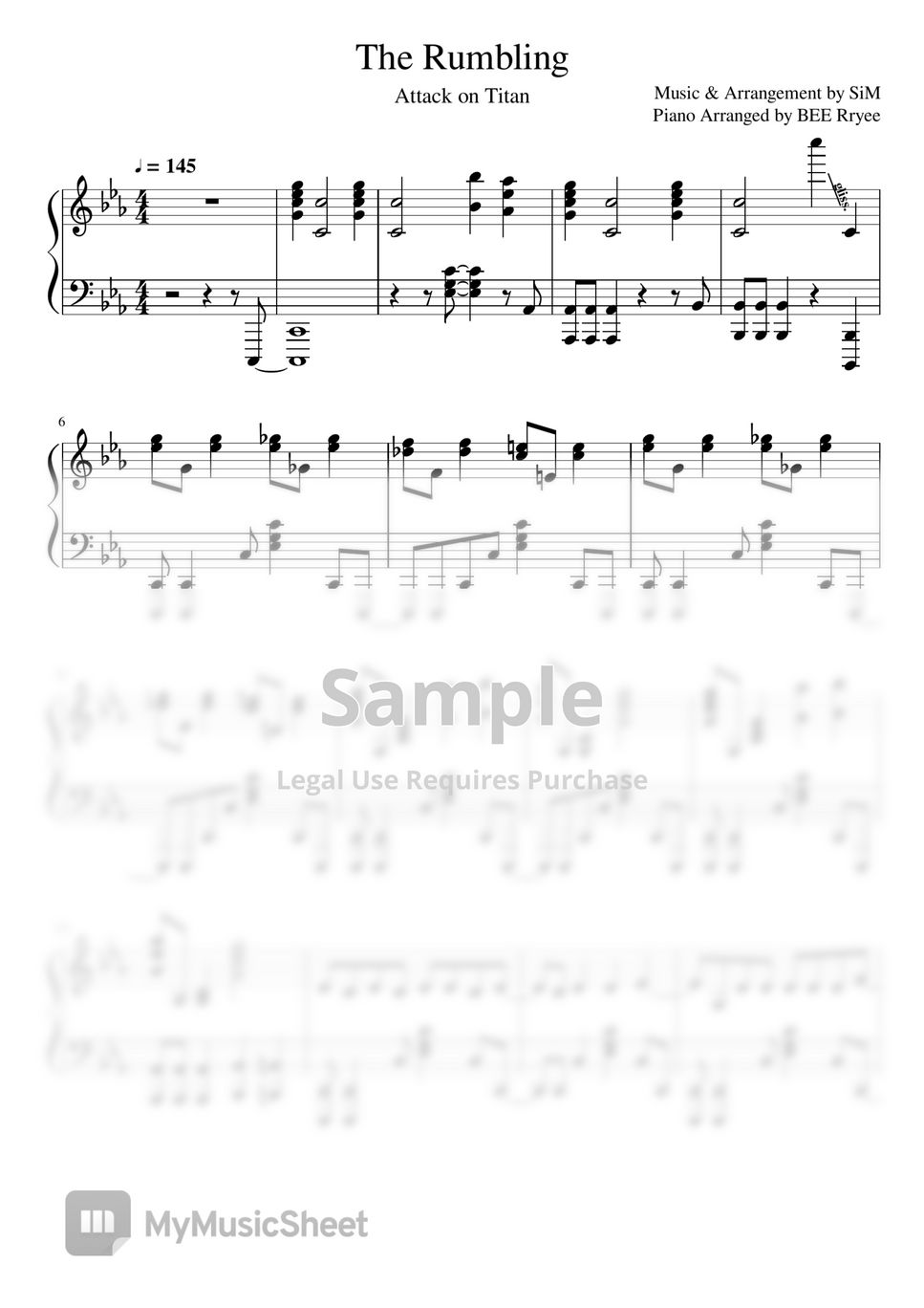 Attack on Taitan - The Rumbling Sheet Music by SiM