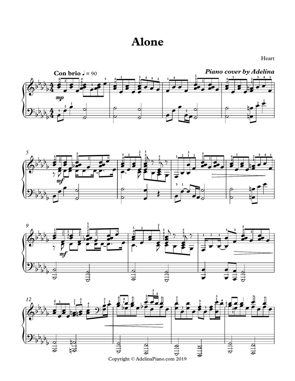 Heart - Alone 악보 by Adelina Piano