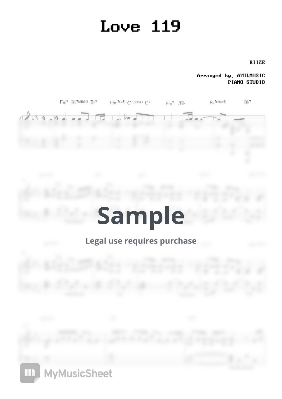 RIIZE(라이즈) - Love 119 (수정본) (완곡 피아노 악보) Sheets by AYULMUSIC PIANO STUDIO