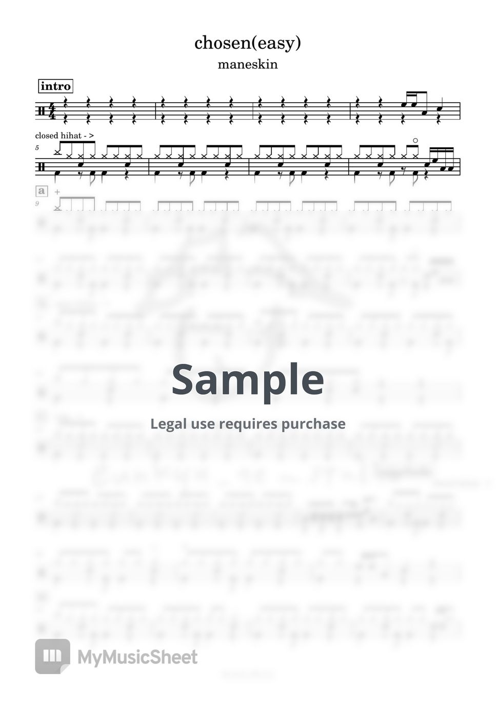 måneskin - chosen (easy) โน้ตเพลง by 은규네스튜디오