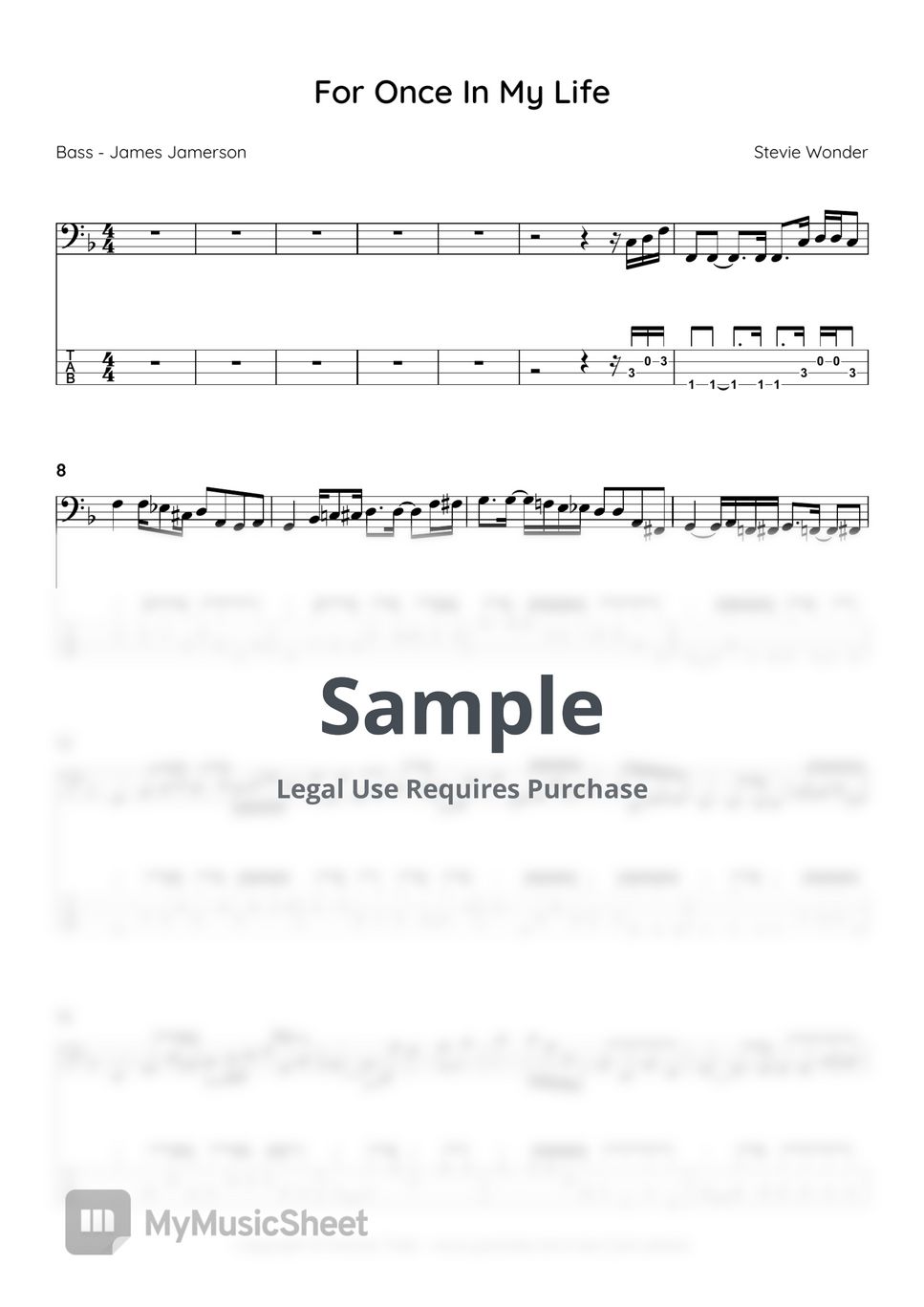 Stevie Wonder - For Once in My Life Sheets by James Jamerson