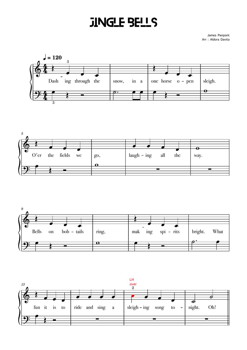Christmas - Jingle Bells (Beginner Level) Sheet by Aldora Davita