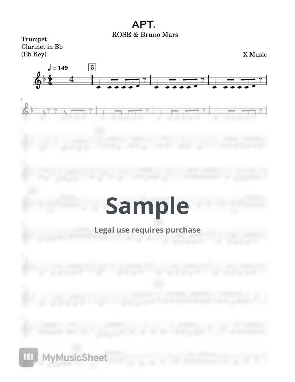 ROSÉ & Bruno Mars - APT. (아파트 /Eb.Bb.F Key/附伴奏連結(With Karaoke Links)/含簡譜) Sheets by X Music