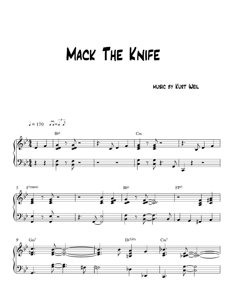 Kurt Weill - Mack The Knife (Jazz) Partition musicale by MIWHA