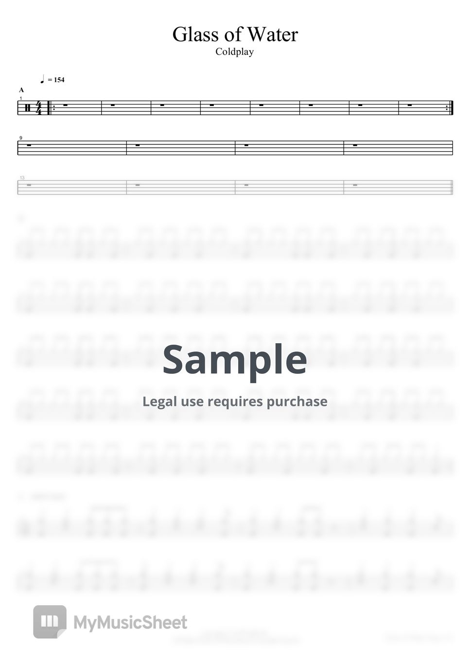 Coldplay - Glass of Water Sheet Music by COPYDRUM