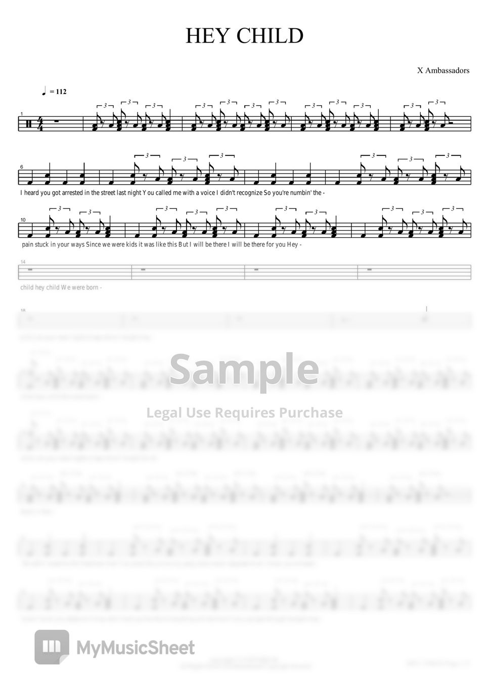 X Ambassadors - HEY CHILD 악보 by COPYDRUM