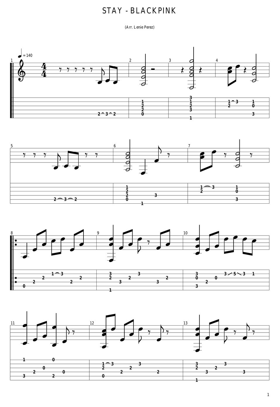 blackpink - stay (guitar tabs) Sheet by lenie perez