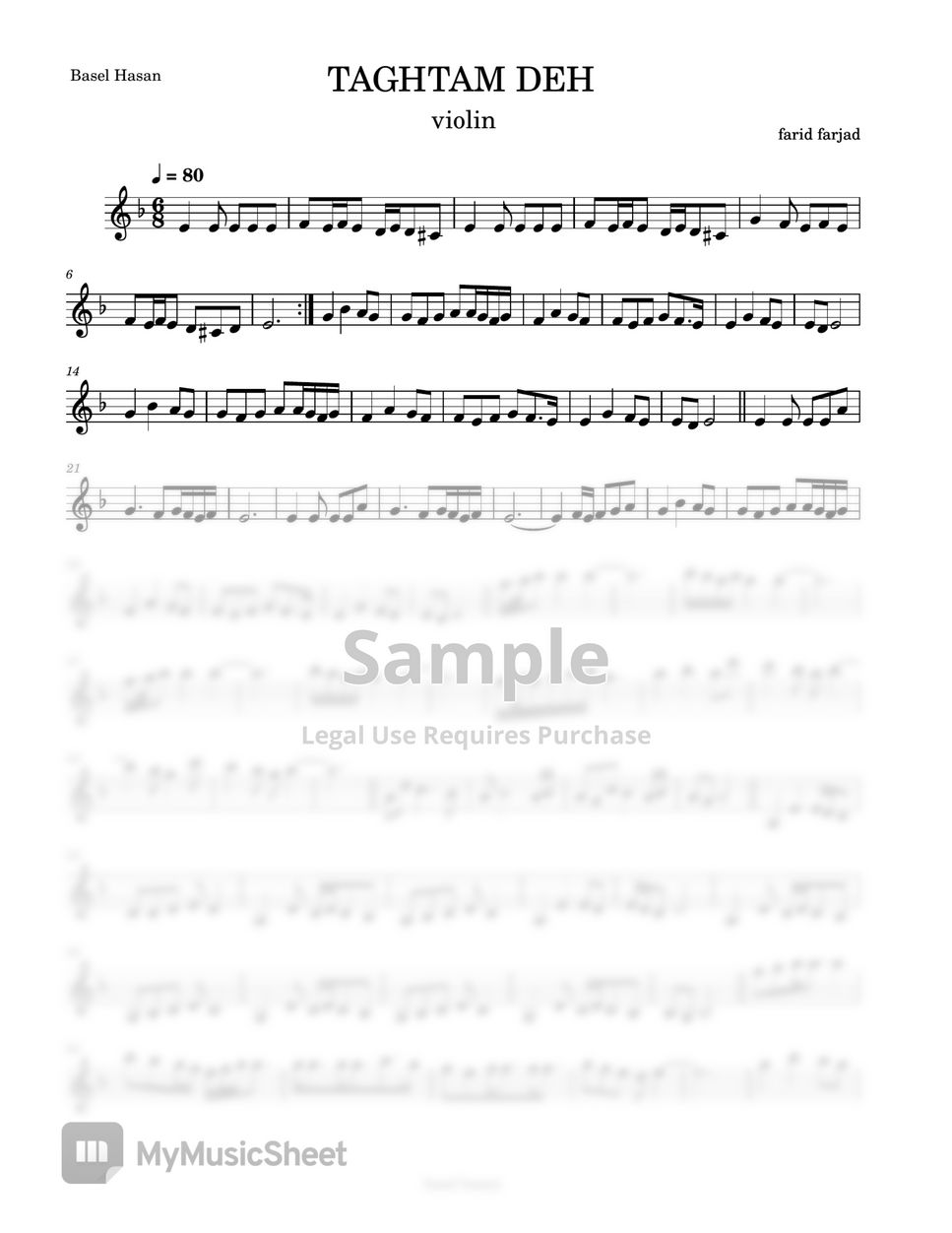 Farid Farjad - Taghtam deh Violin Sheet Music PDF | Basel Hasan | mymusic5