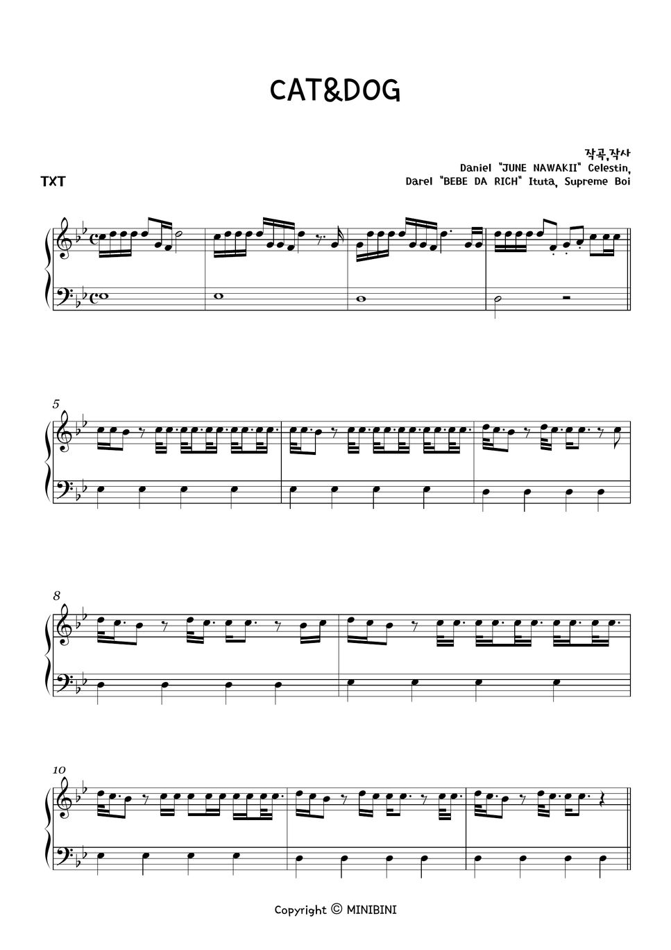 TXT (투모로우바이투게더) - CAT & DOG [Easy Version] Lembar Musik