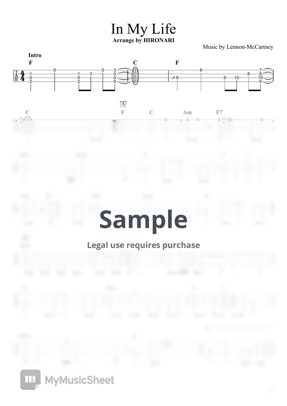 ビートルズ - in my life (Solo Ukulele / High-G) 악보 by 浩成